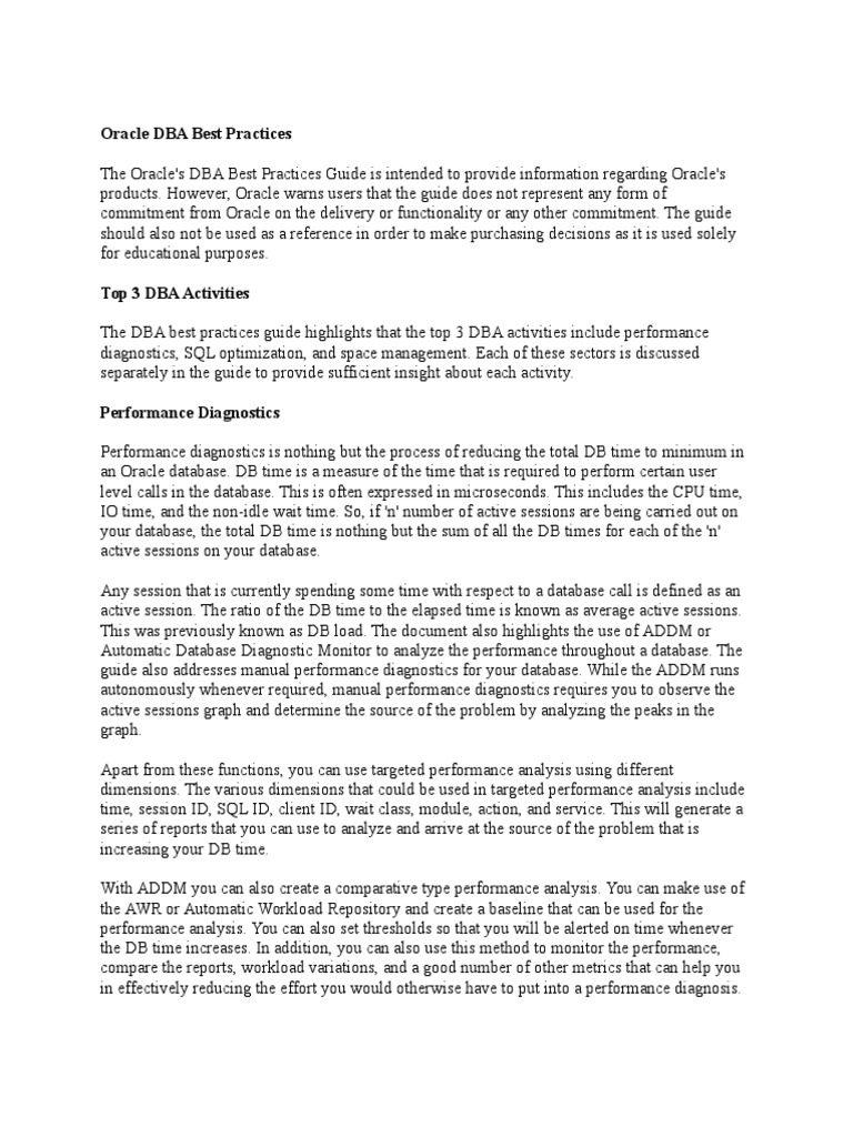 Oracle DBA Best Practices | PDF | Oracle Database | Sql
