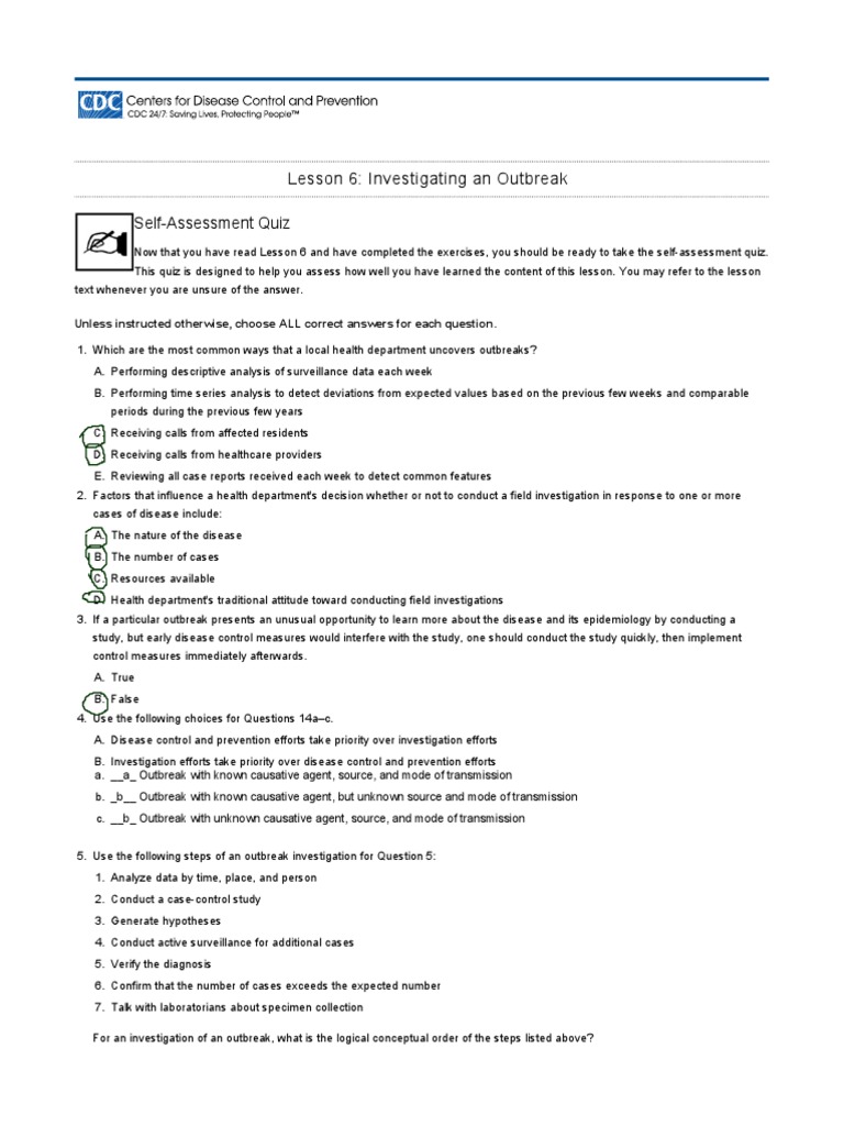 CDC Outbreak Investigation Steps Quiz | PDF | Outbreak | Epidemiology