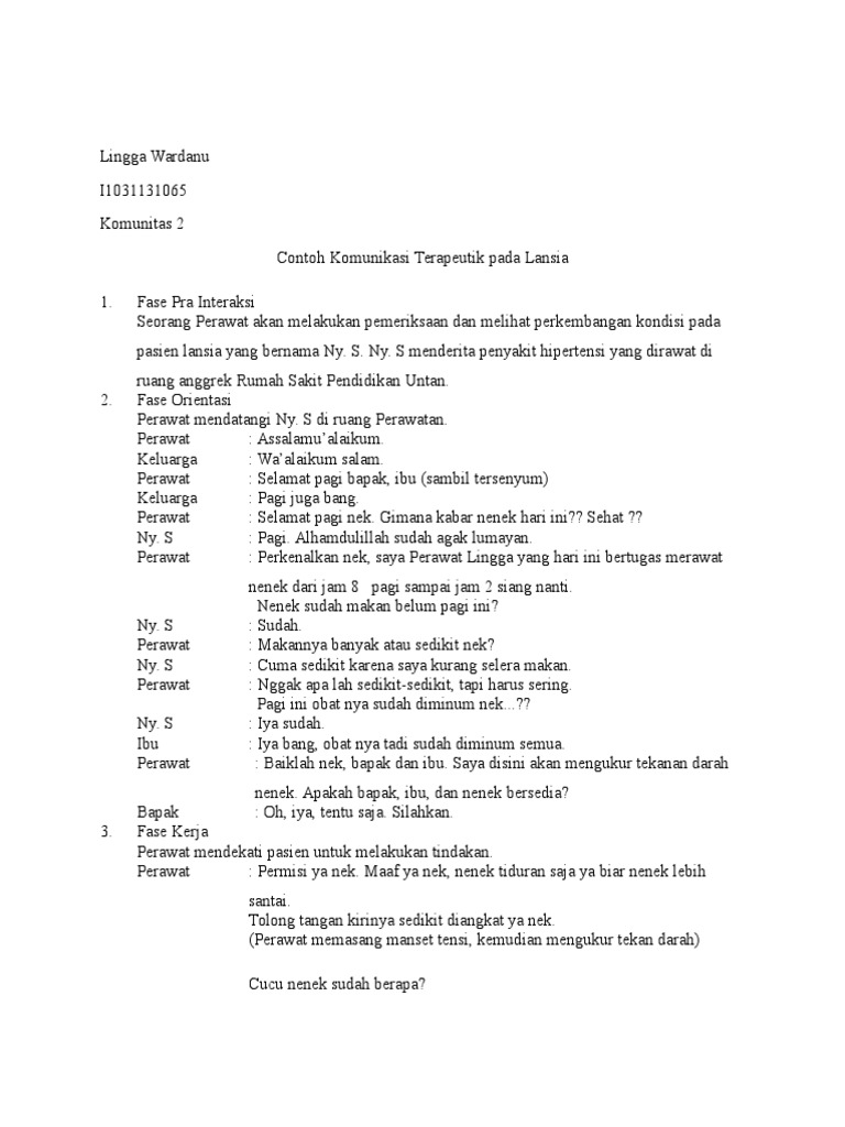 Contoh Komunikasi Terapeutik Pada Lansia | PDF