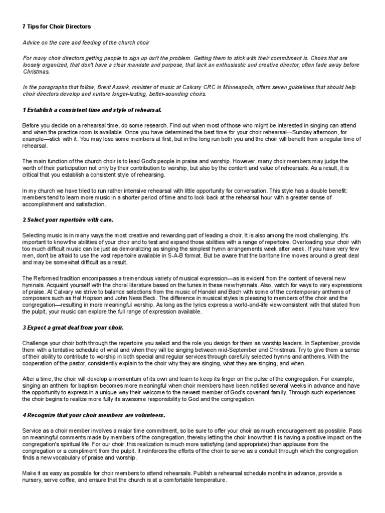 7 Essential Tips for Choir Directors | PDF | Singing | Vocal Pedagogy