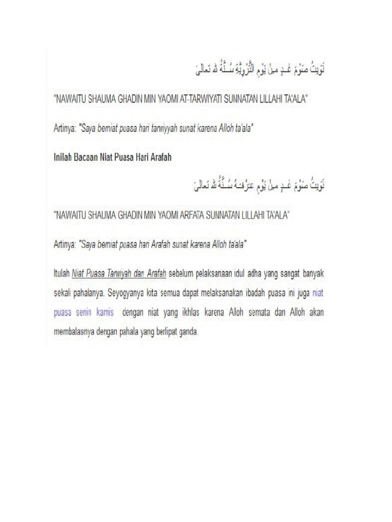 Niat Puasa Tarwiyah Dan Arafah | PDF