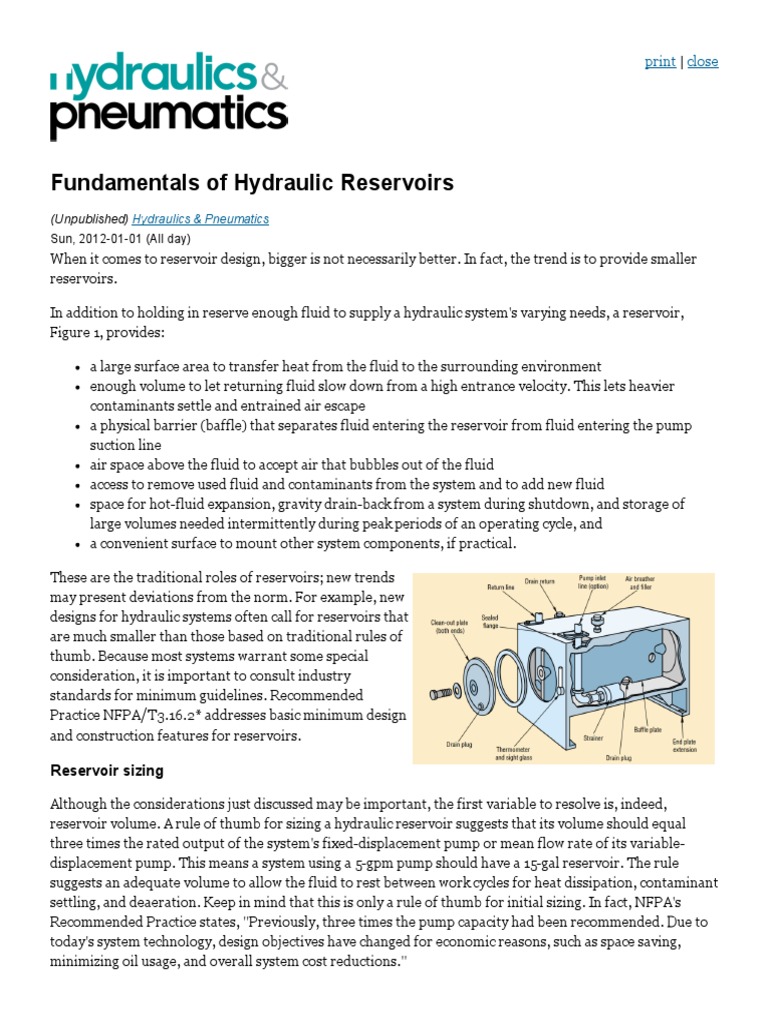 Fundamentals of Hydraulic Reservoirs Design | PDF | Pump | Filtration
