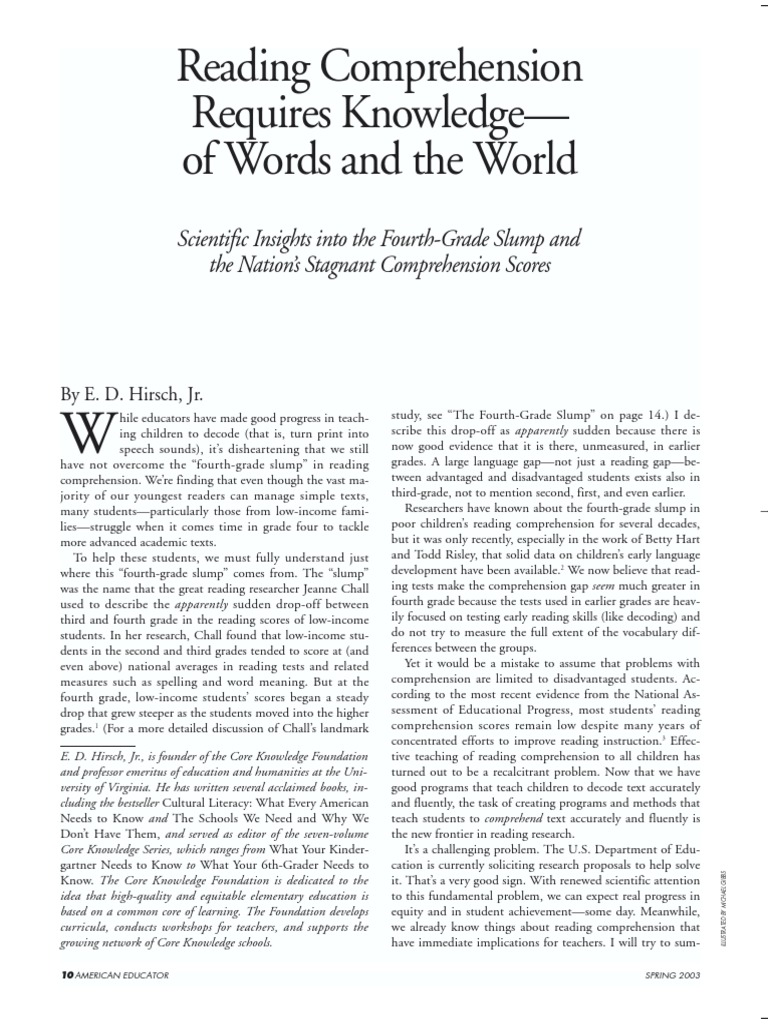 Reading Comprehension Requires Knowledge - of Words and The World | PDF ...