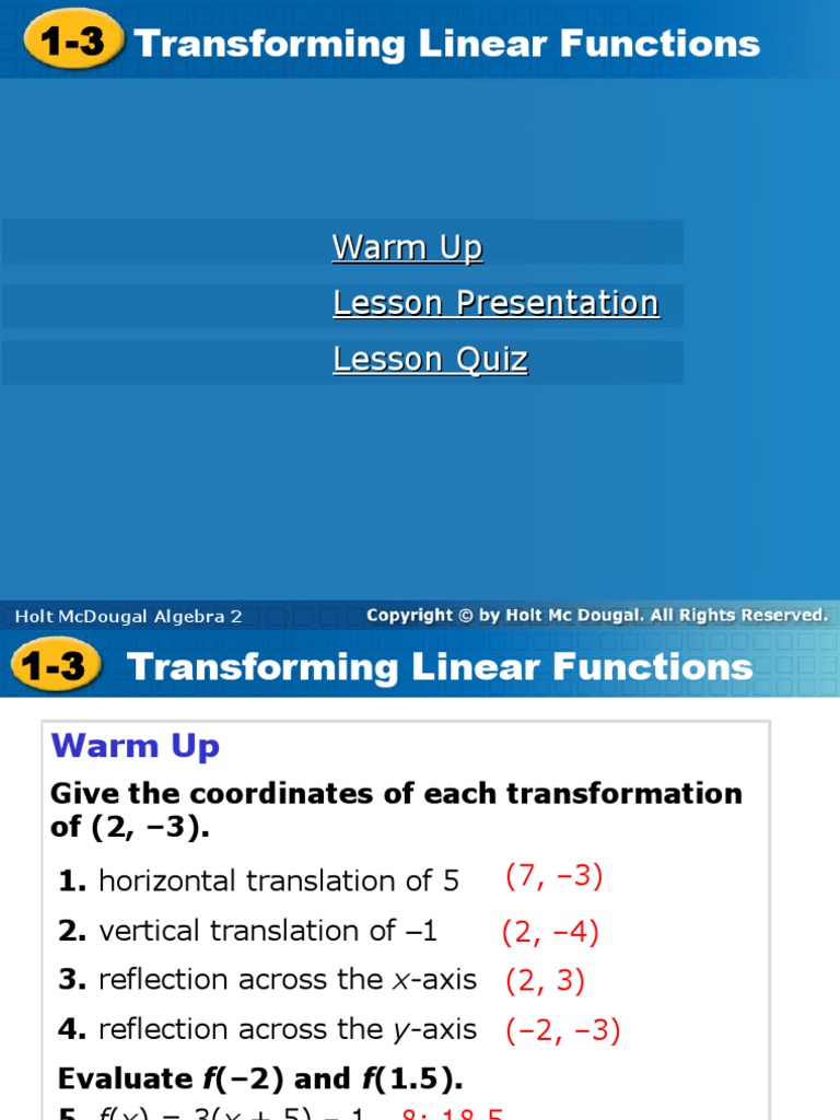 Transforming Linear Functions Guide Pdf Function Mathematics