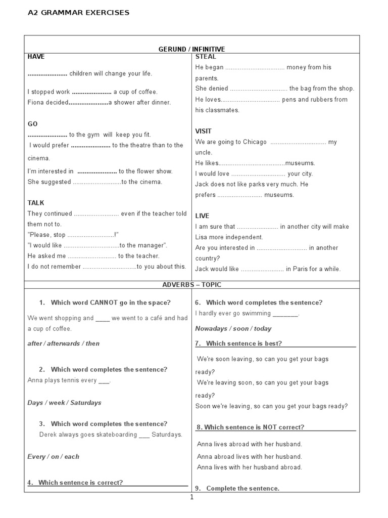 Ket Grammar Exercises | PDF