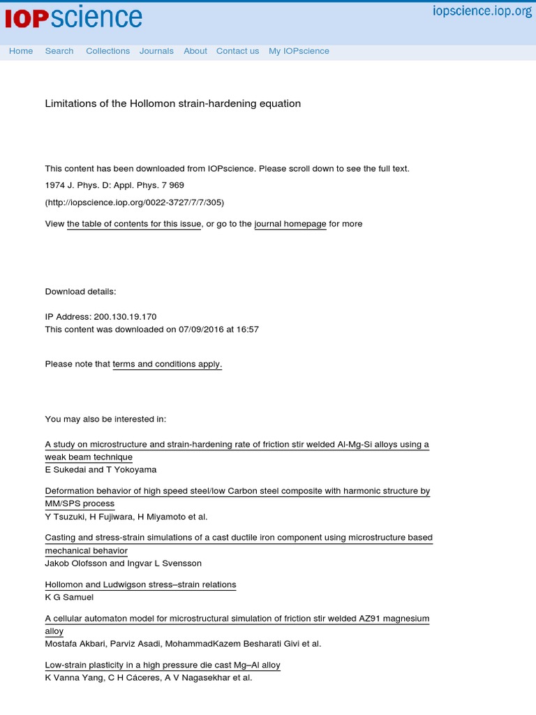 Limitations of The Hollomon Strain-Hardening Equation | PDF | Strength ...