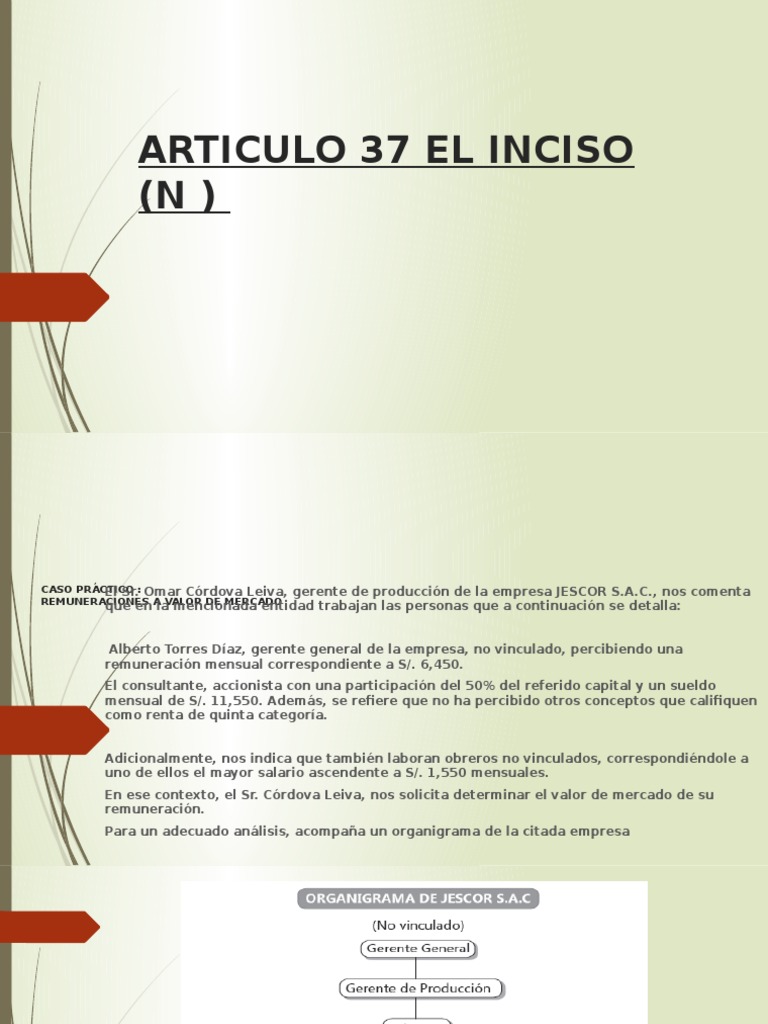 Articulo 37 El Inciso (n ) | Valor de mercado | Salario | Prueba ...