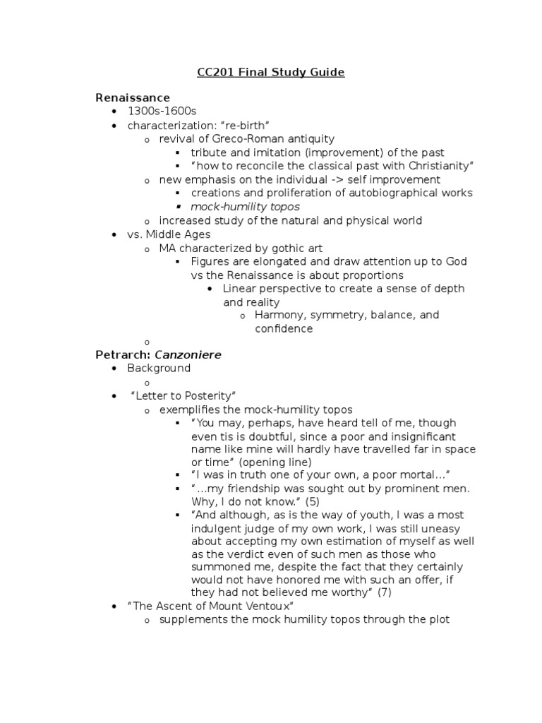 Renaissance Literature Study Guide | PDF | Science | Philosophical Science
