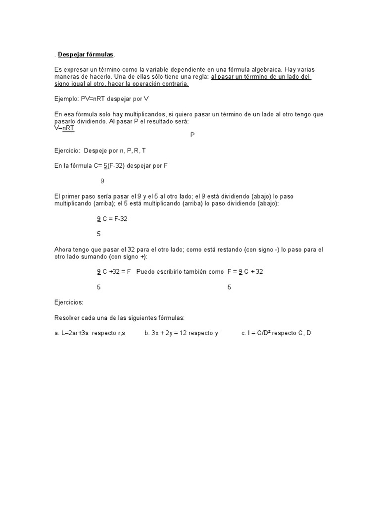 Despejar Fórmulas | Descargar gratis PDF | Fórmula | Ecuaciones
