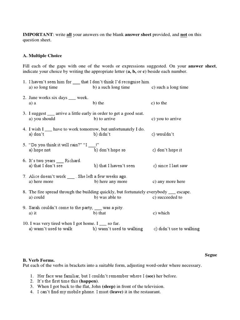 b1 Grammar Test 2 | PDF | Languages