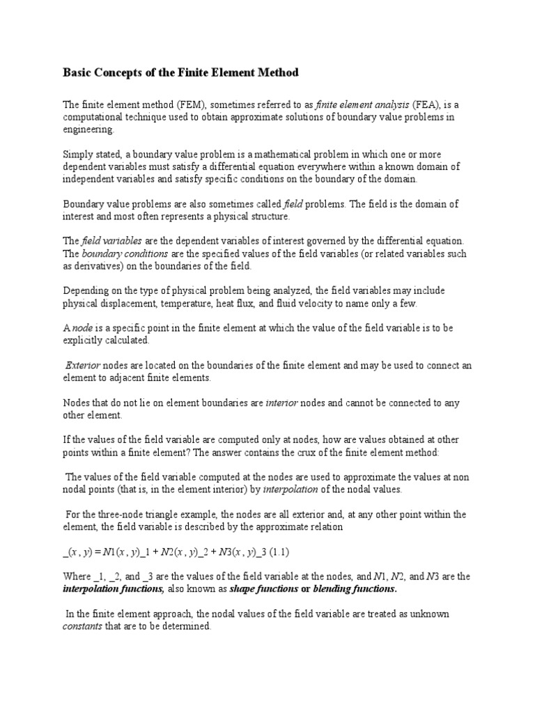 Basic Concepts Of The Finite Element Method Pdf Finite Element Method Variable Mathematics