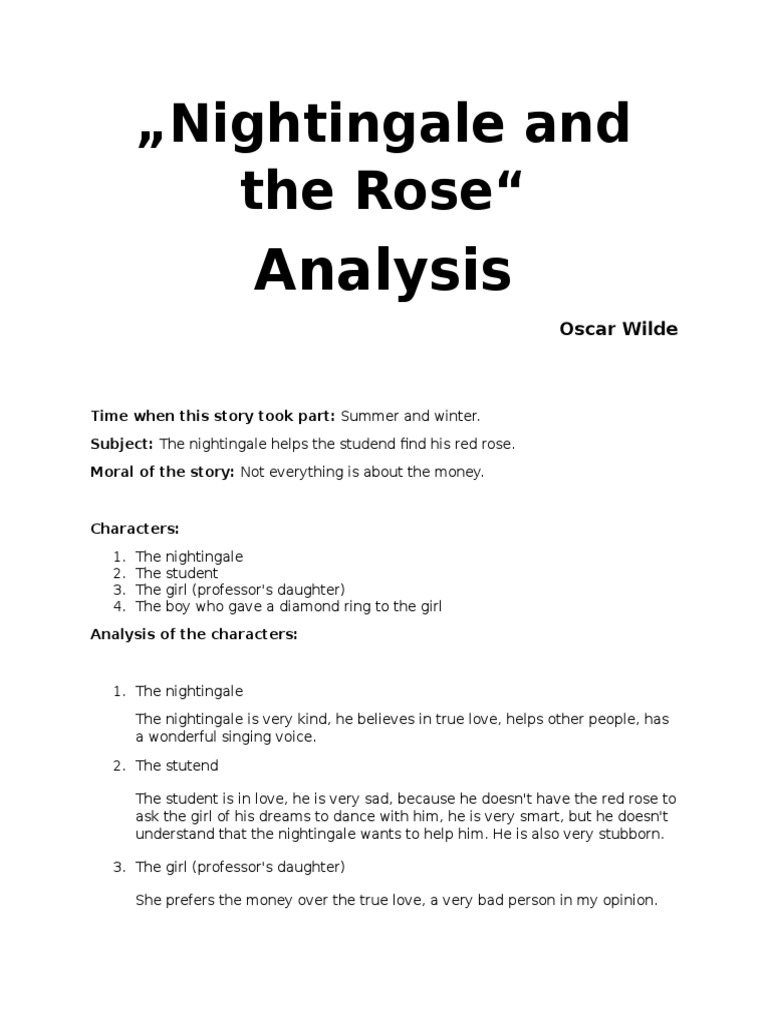 Nightingale and the Rose Analysis | PDF