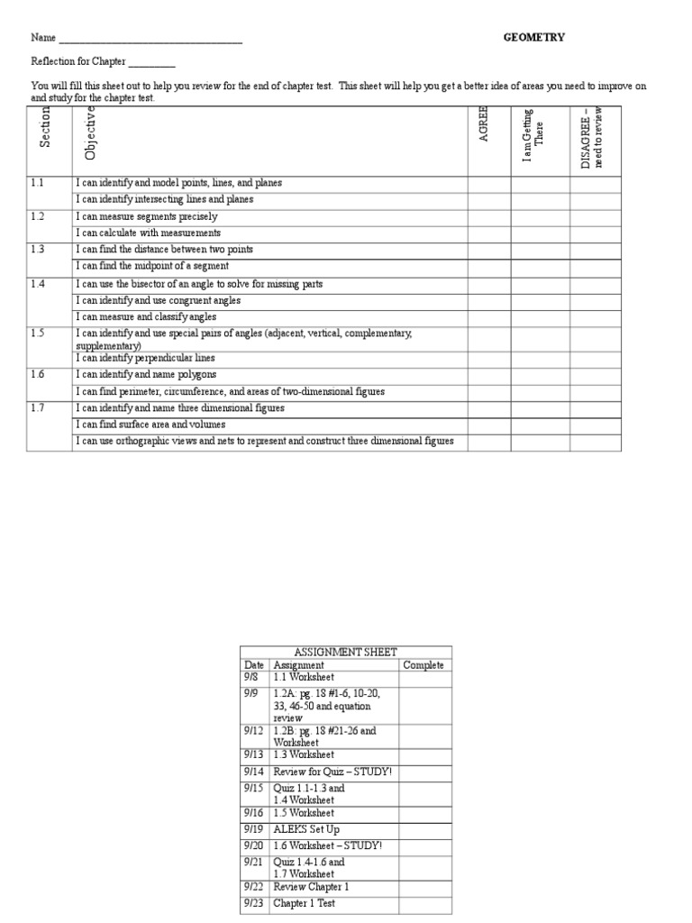 Objectives Sheet Chapt 1 Geo | PDF | Teaching Methods & Materials