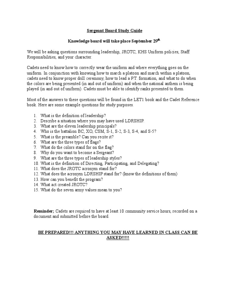 SGT Study Guide Current | PDF | Sergeant | Staff (Military)