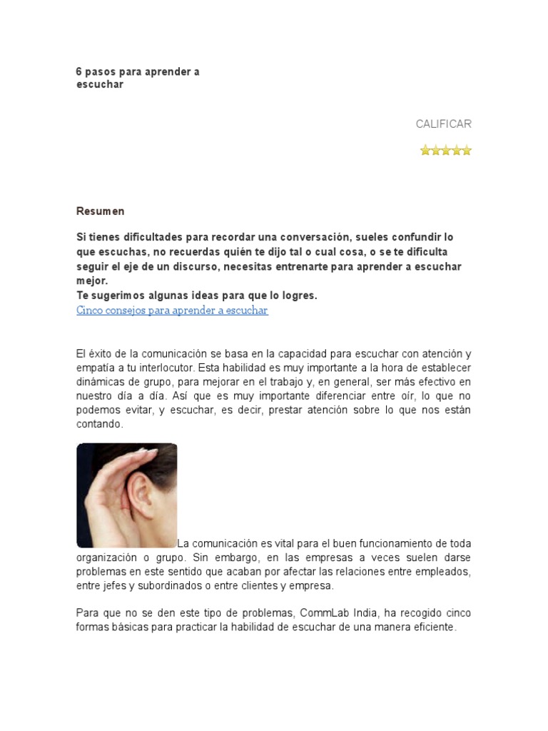6 Pasos para Aprender A Escuchar | PDF | Conversacion | Aprendizaje