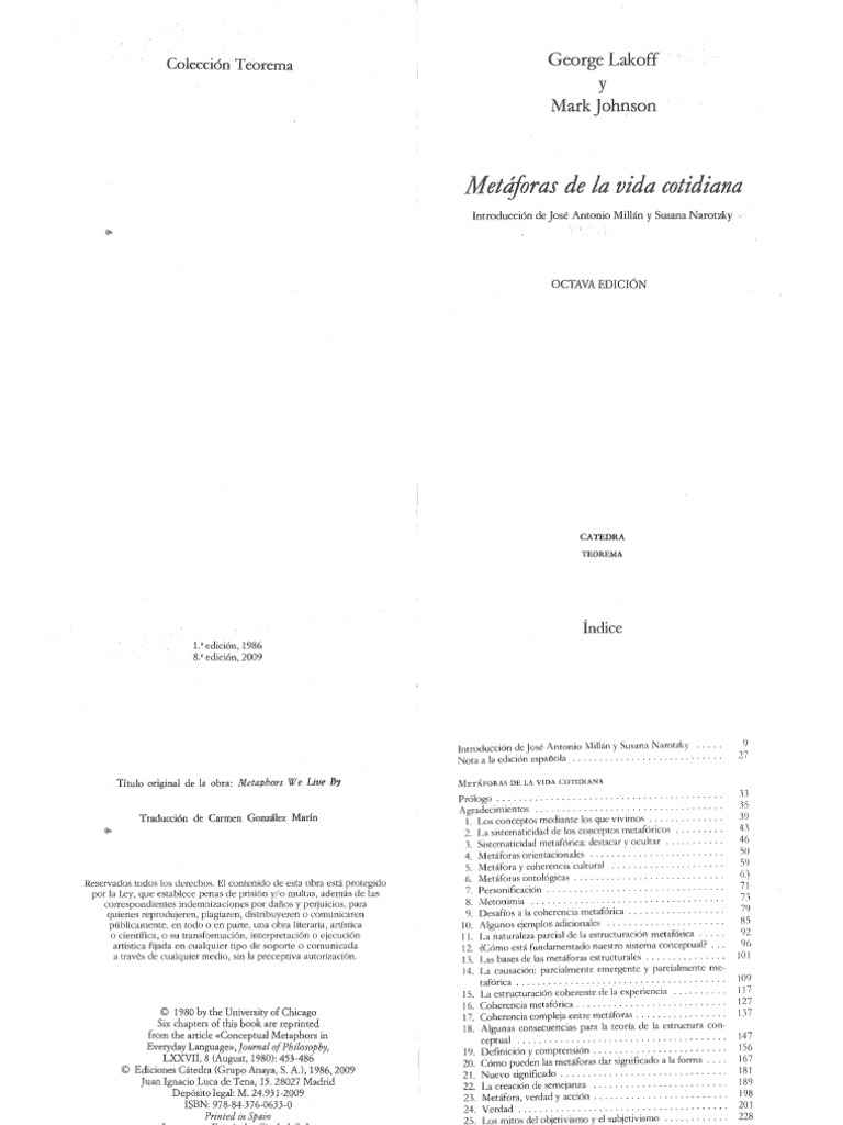 George Lakoff y Mark Johnson - Metáforas de La Vida Cotidiana | PDF | Metáfora | Concepto