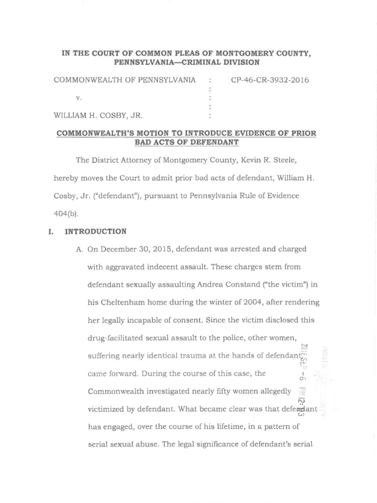 PA V Cosby Commonwealth s Motion To Introduce Evidence Of Prior Bad
