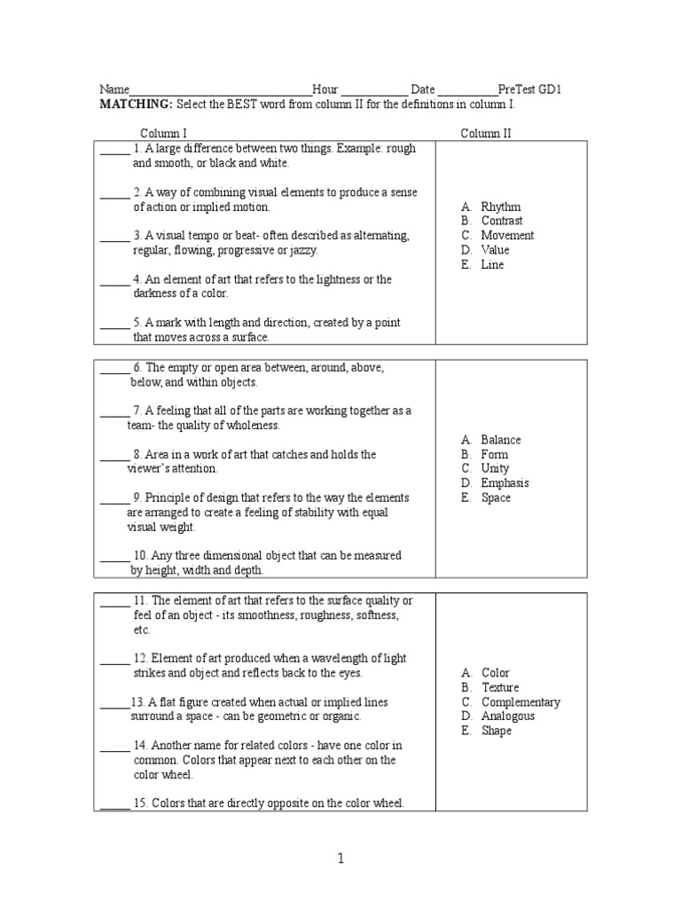 Pre Test Graphic Design | PDF | Color | Shape