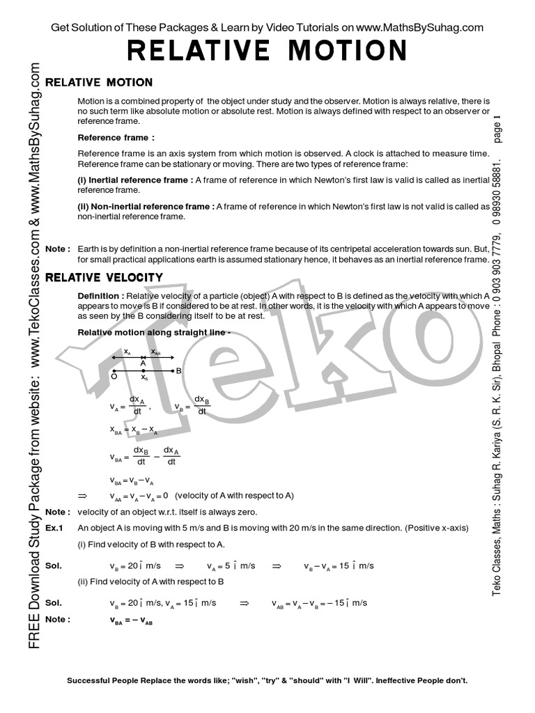 Relative Motion Type 2 PART 1 of 2 ENG | PDF | Kinematics | Motion ...