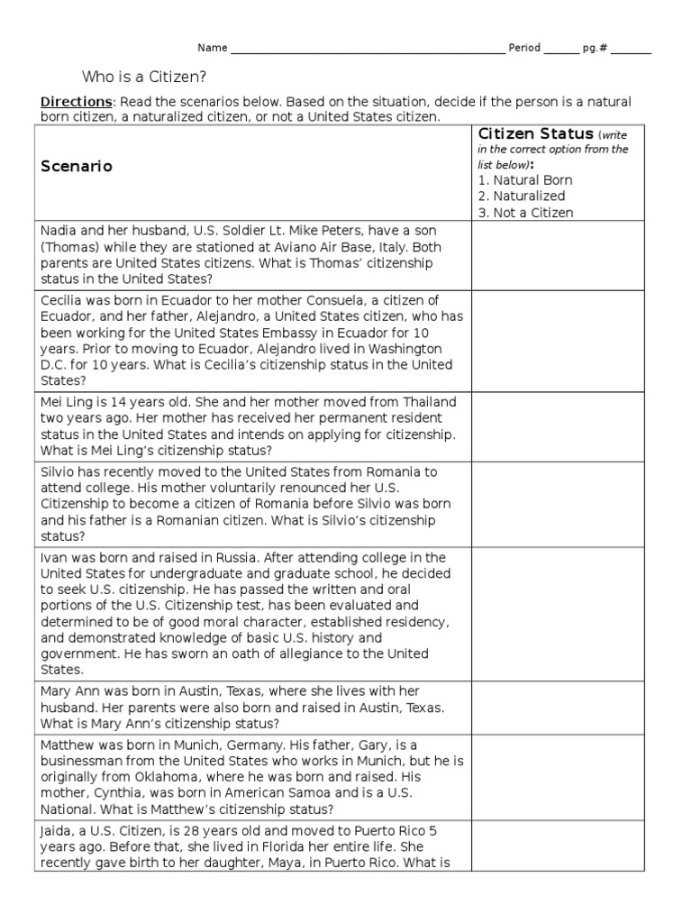 Who Is A Citizen Activity | PDF | United States Nationality Law ...