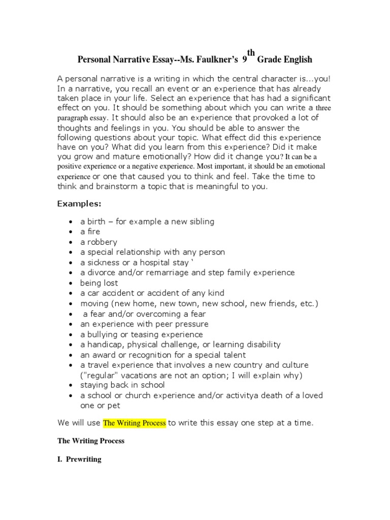 9th Grade Personal Narrative Guide | PDF | Verb | Style (Fiction)