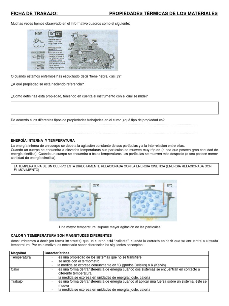 Ficha de Trabajo - Temperatura, Dilatación Térmica y Termómetros | PDF ...