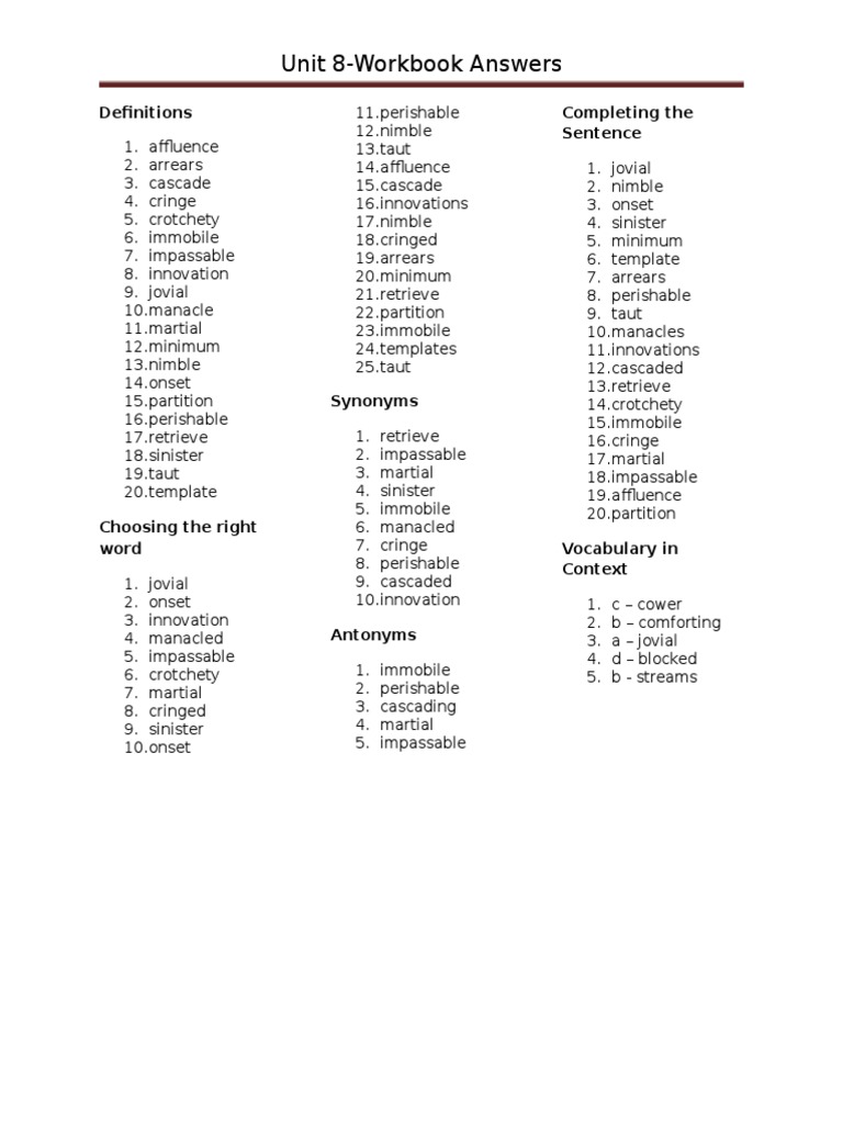 Unit 8 Workbook Answers 1oqn5iw | PDF | Lexical Semantics | Semantics