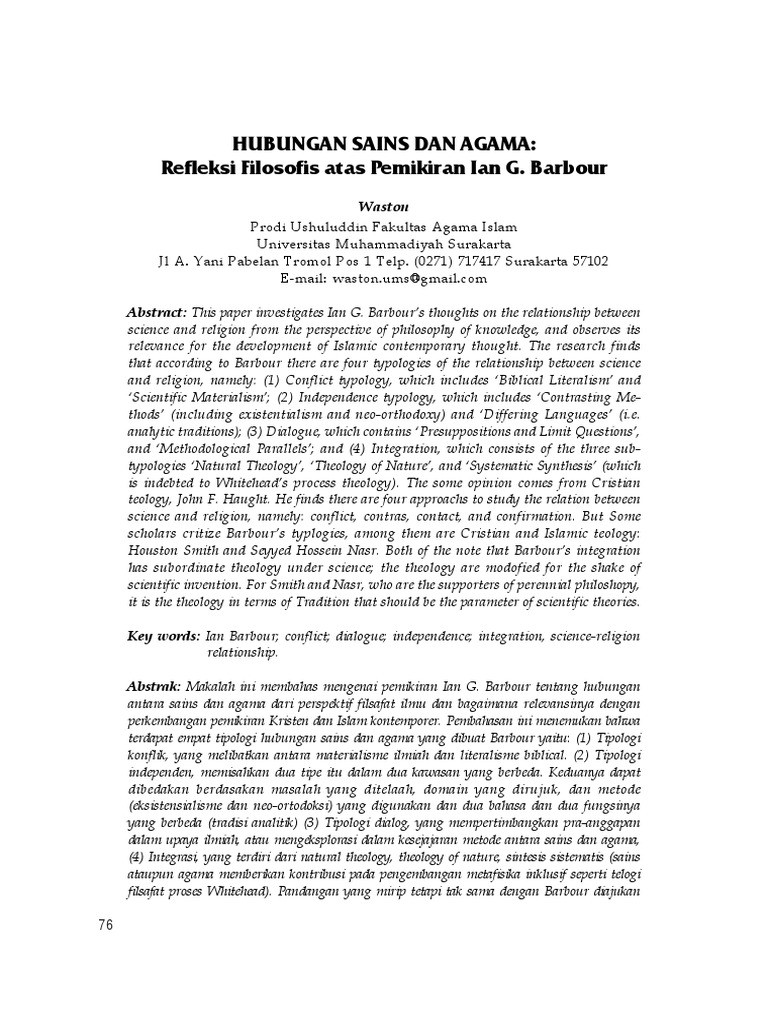 Sains dan Agama: Pemikiran Ian Barbour | PDF | Philosophy | Religion ...