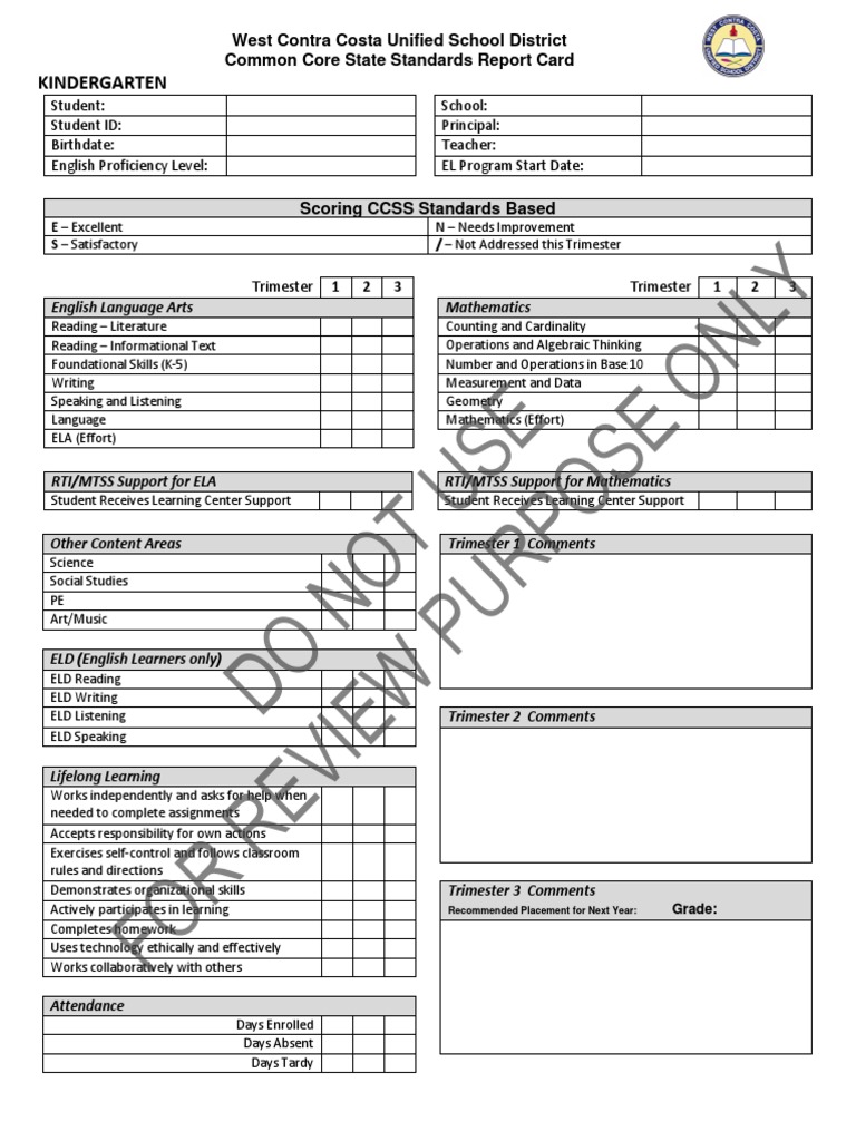 Kindergarten Report Card Sample | Download Free PDF | Reading (Process ...
