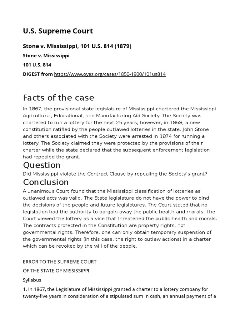 1 Stone Vs Mississippi 101 US 814 | PDF | United States Constitution ...