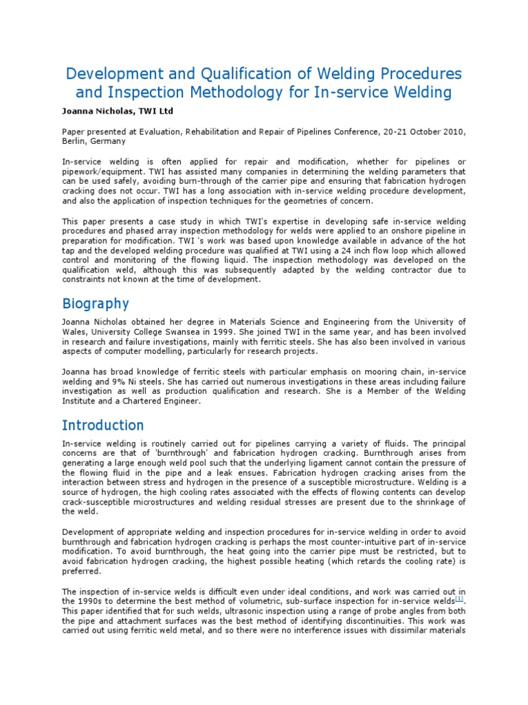 In-Service Welding Procedure Development | PDF | Welding | Construction