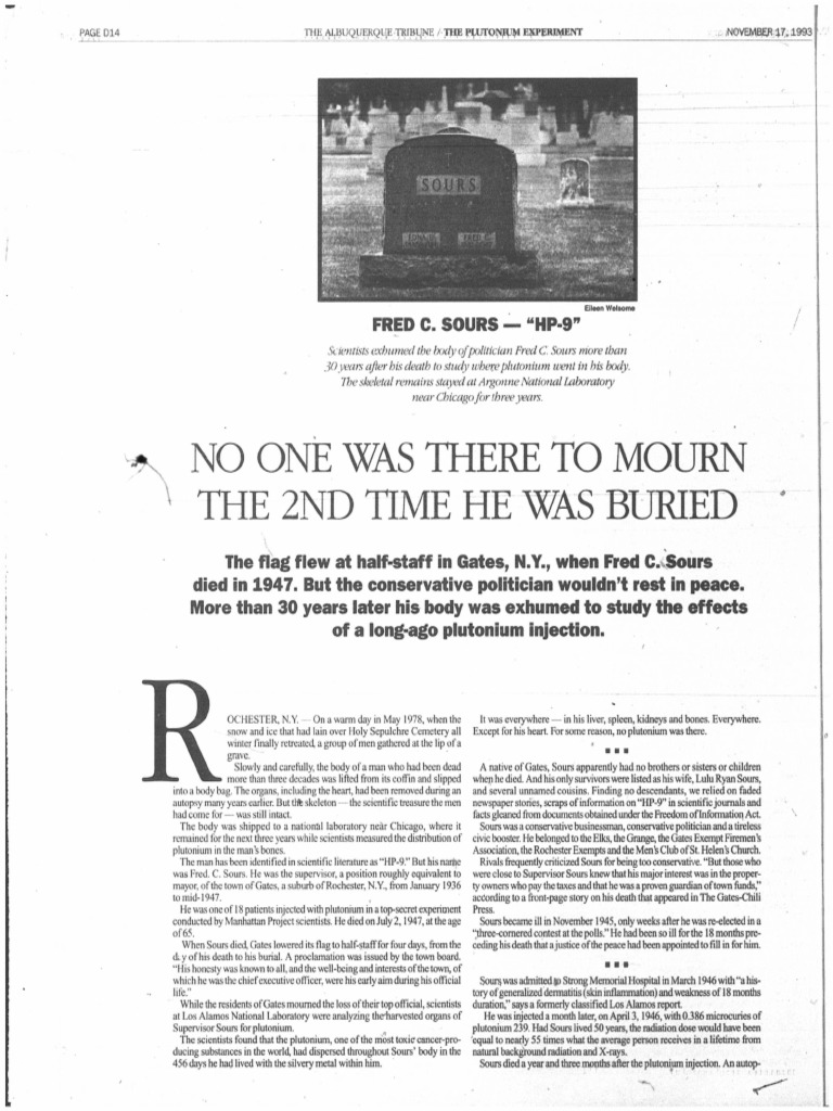 The Plutonium Experiments: Fred Sours | PDF