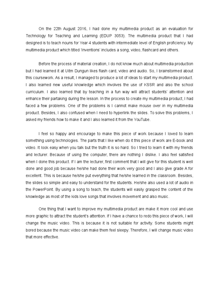 Reflection On Multimedia Product | PDF | Multimedia | Classroom