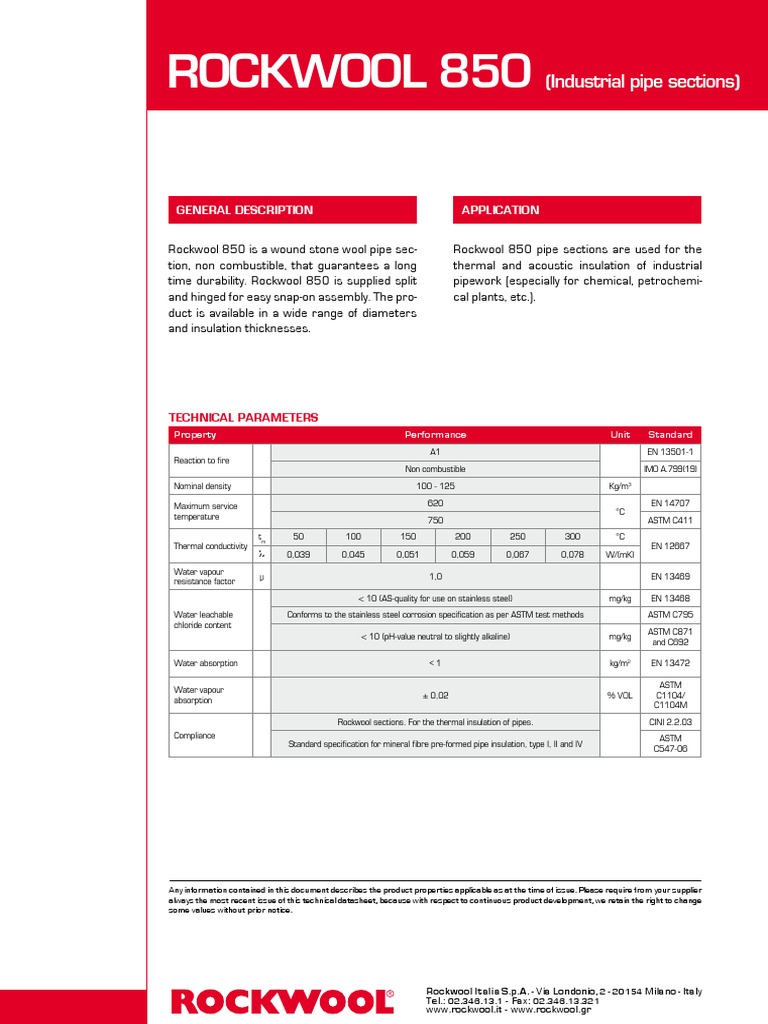 Rockwool Rockwool 850 | PDF | Thermal Insulation | Manmade Materials