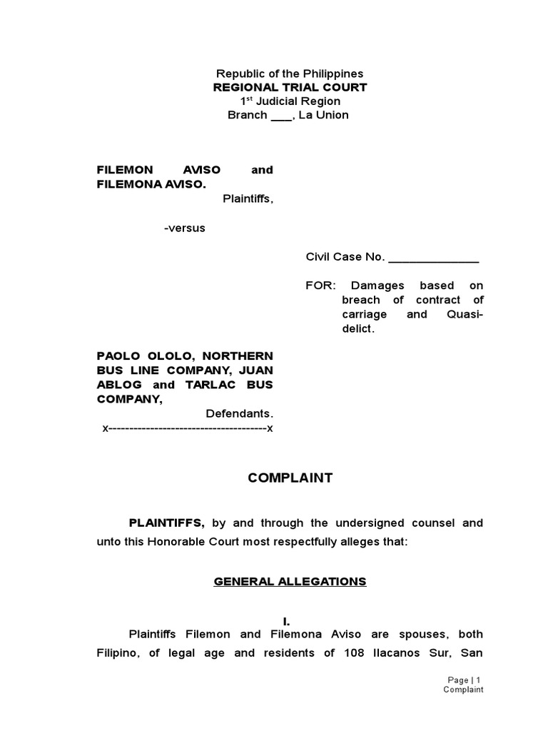 Final Complaint | Negligence | Damages