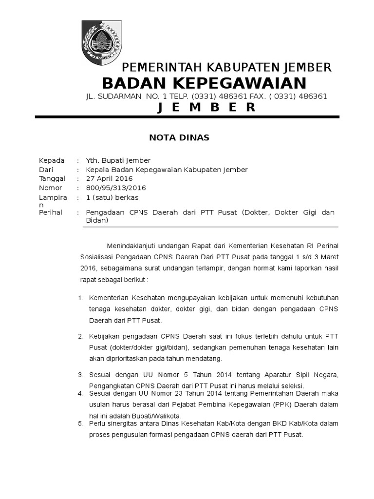 CONTOH NOTA DINAS Hasil Rapat