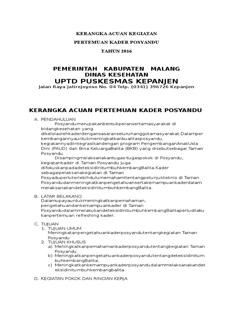 Kerangka Acuan Pertemuan Kader Posyandu | PDF