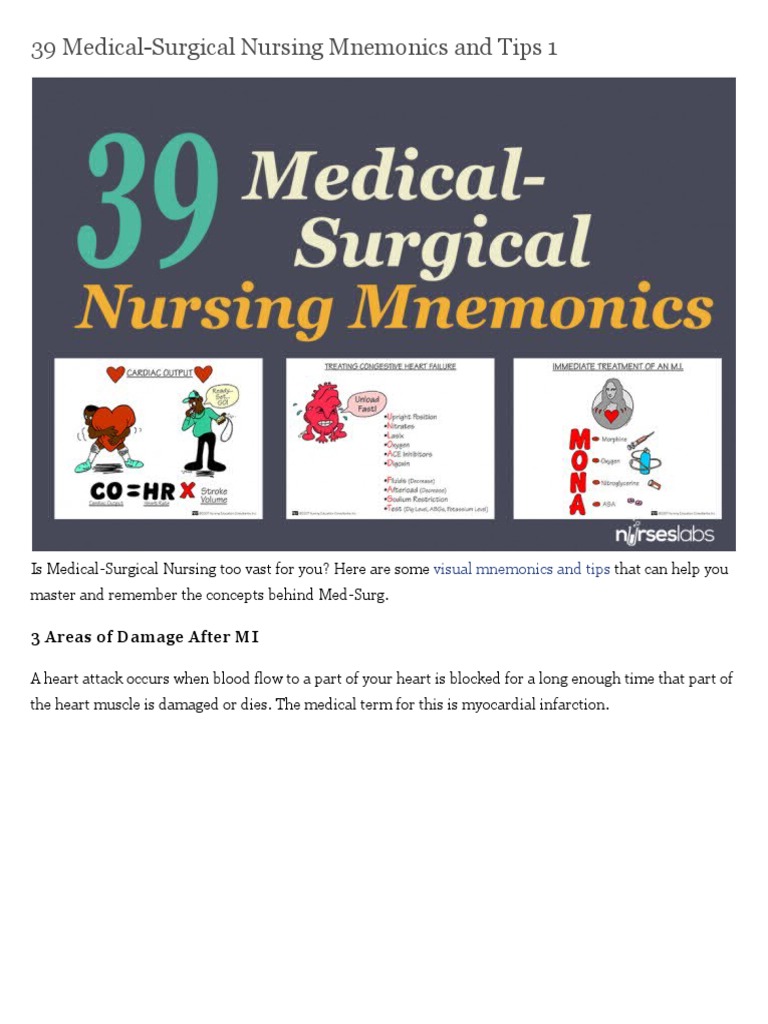 Medical-Surgical Nursing Mnemonics Guide | PDF