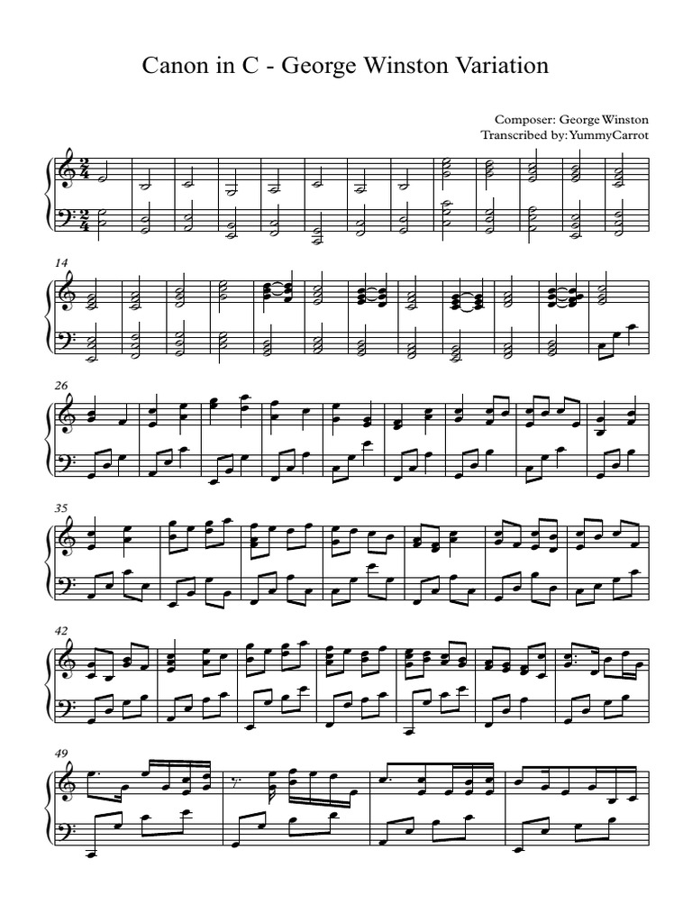 Variation On The Kanon - George Winston Piano Sheets | PDF