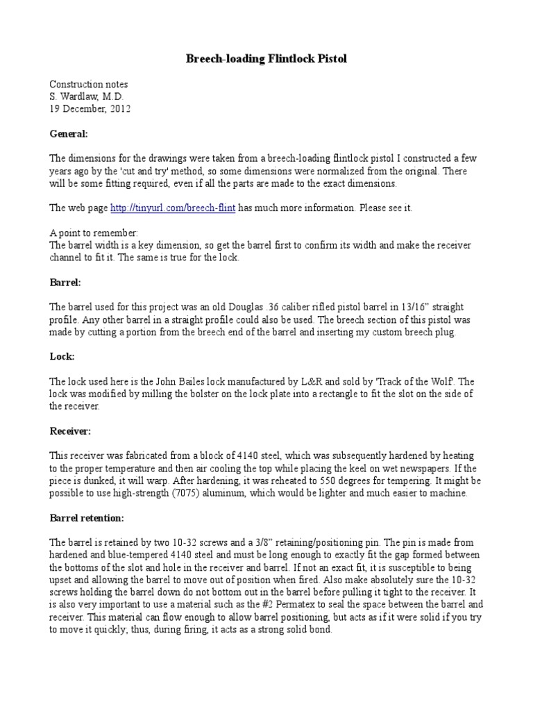 Breech-Loading Flintlock Pistol Guide | PDF | Screw | Projectiles