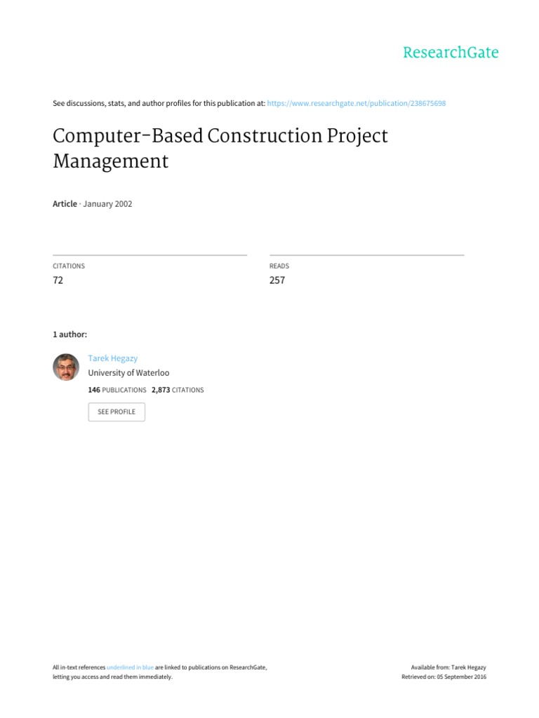 Computer-Based Construction Project Management | PDF | Construction ...