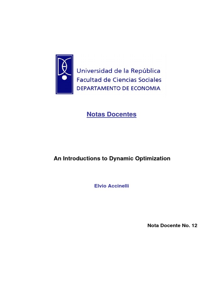 An Introduction To Dynamic Optimization Pdf Optimal Control