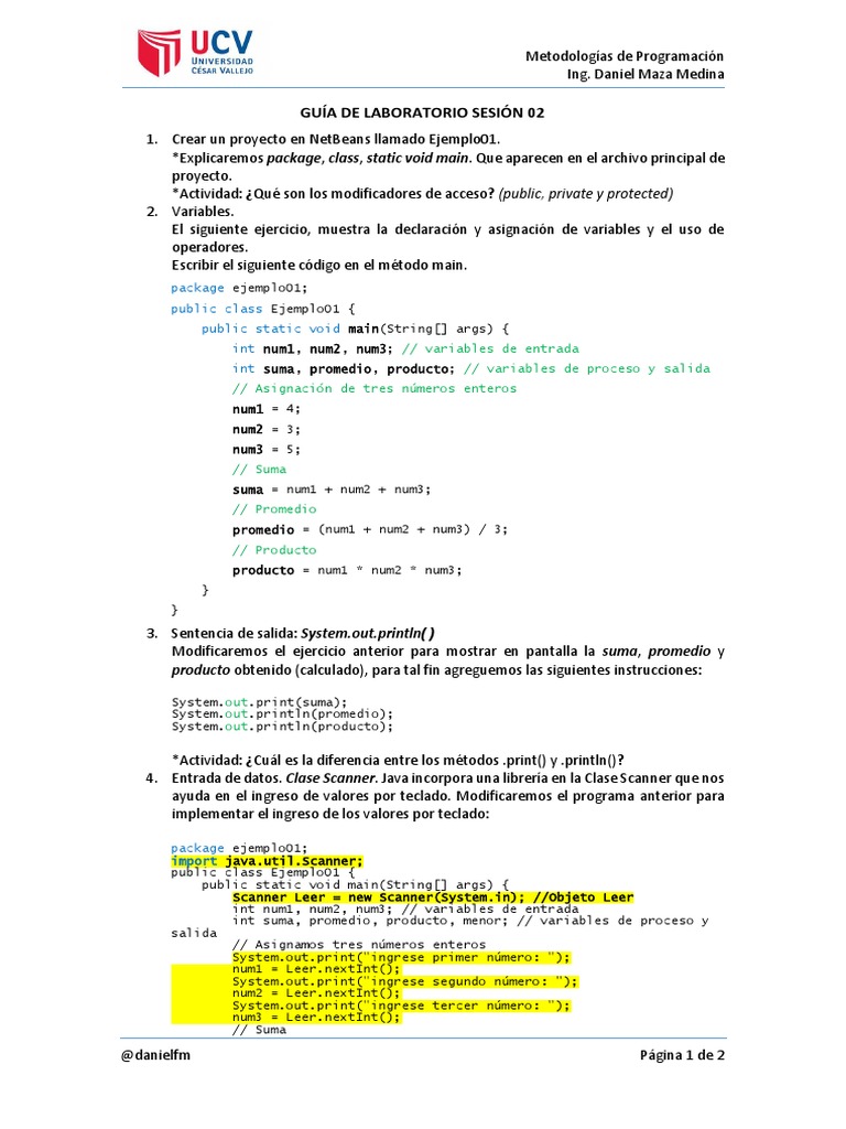 Guía de Laboratorio Sesión 02 - Introducción A La POO | PDF | Java (lenguaje de programación ...