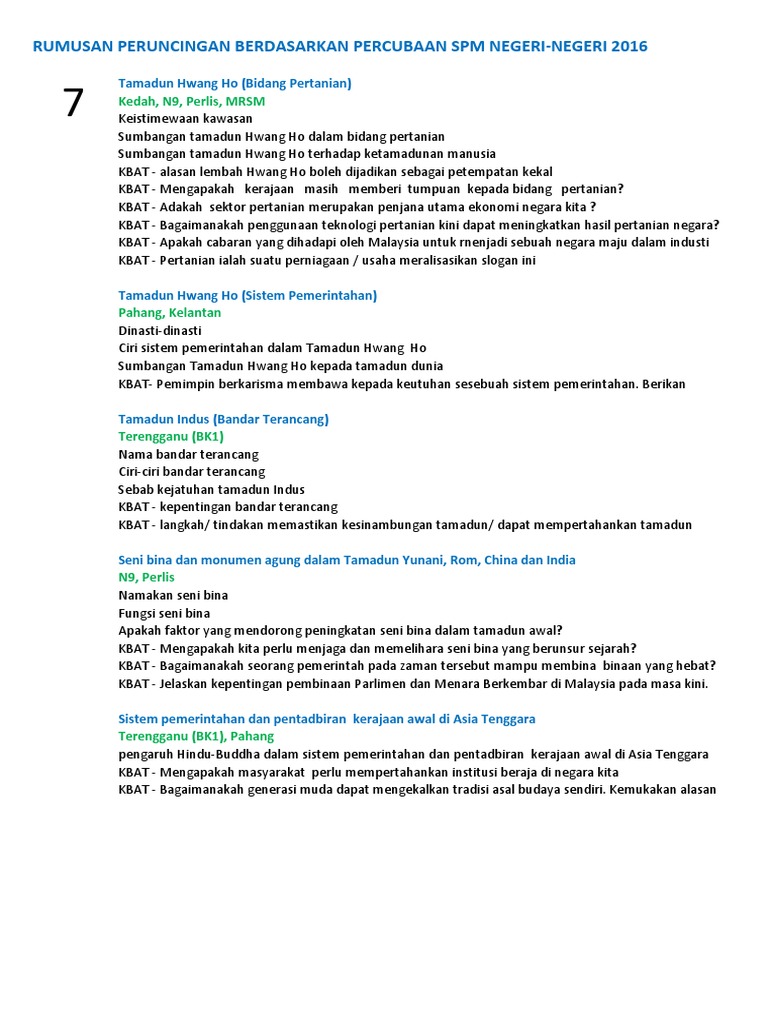Analisis Trial SPM Sejarah 2016 | PDF