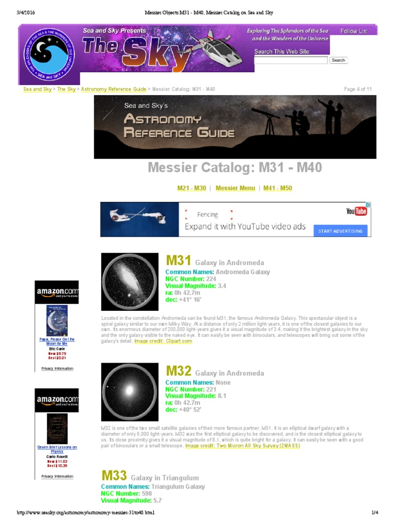 Messier Objects M31 - M40, Messier Catalog On Sea and Sky | PDF | Milky Way | Astrological Sign