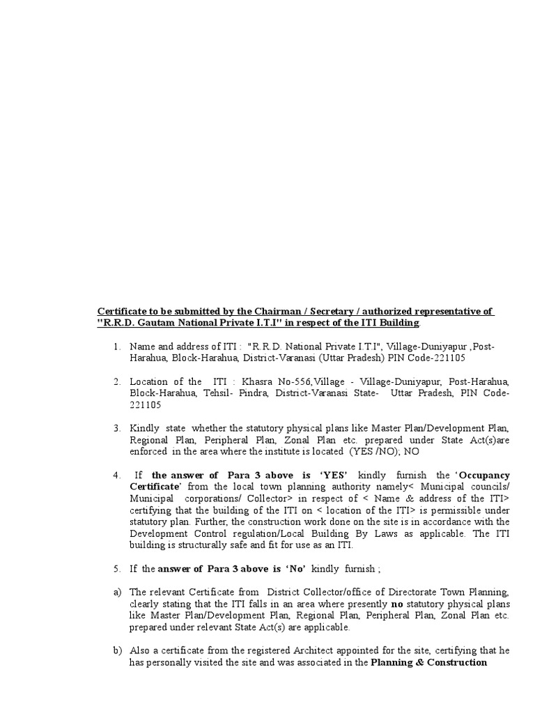 Format For Building Completetion Certificate Issued by DGT | PDF ...