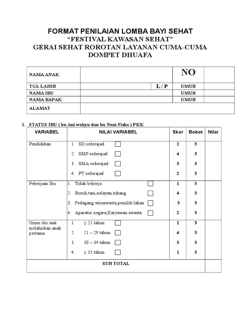 Format Penilaian Lomba Balita Sehat | PDF Format Penilaian Lomba Balita Sehat | PDF
