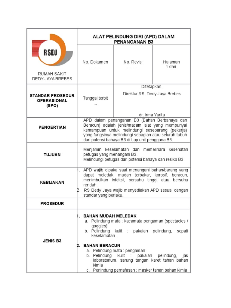 Spo Apd Dalam Penanganan b3 | PDF