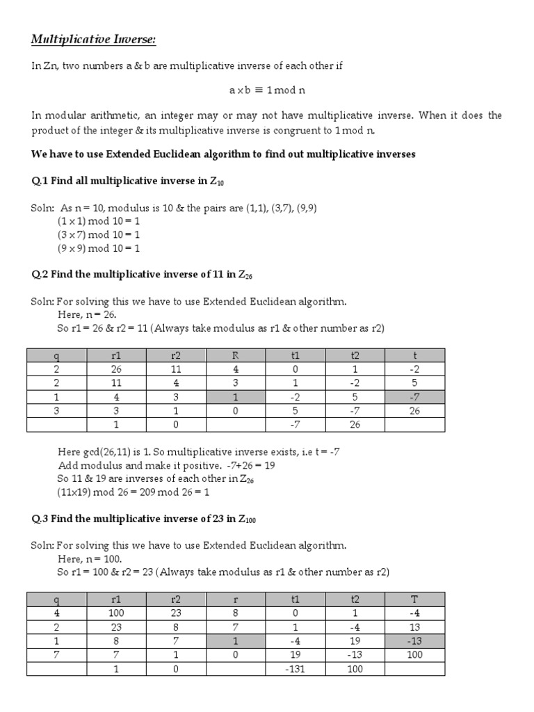 Multiplicative Inverse Modular Arithmetic | PDF | Key (Cryptography ... Multiplicative Inverse Modular Arithmetic | PDF | Key (Cryptography ...
