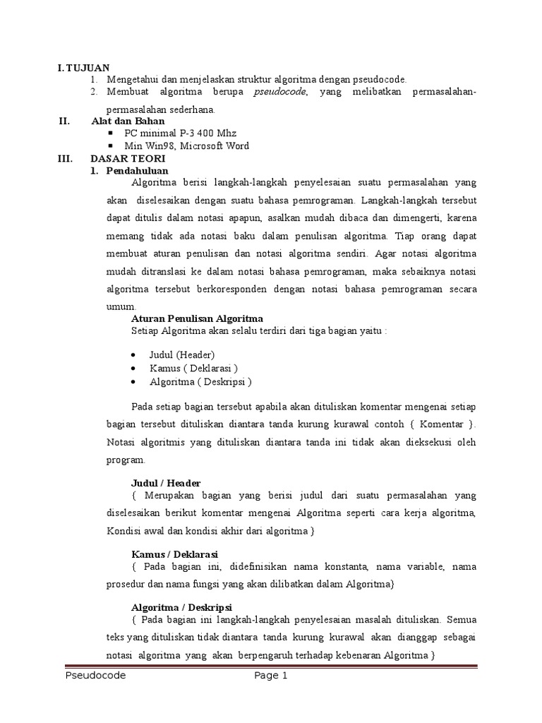 Penulisan Algoritma Dengan Pseudocode | PDF